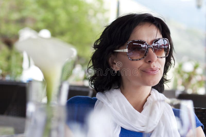 Beautiful Woman in Street Cafe ,with Cup Stock Photo - Image of ...