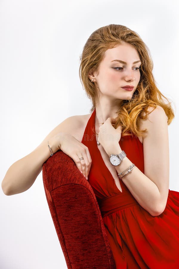 Beautiful Woman in the Studio on the Background Stock Image - Image of ...