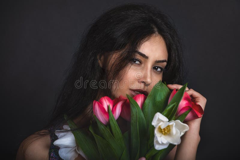 Beautiful Woman in the Studio on the Background Stock Photo - Image of ...