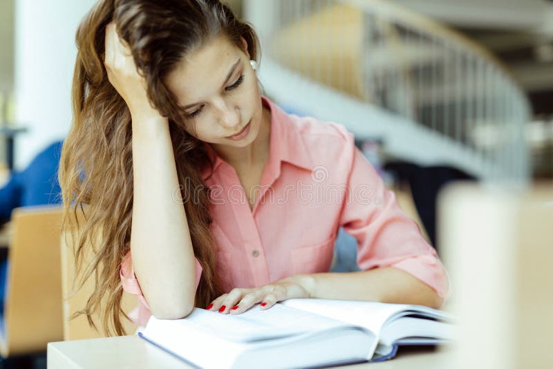 Beautiful Woman Studying in Library Stock Image - Image of study ...
