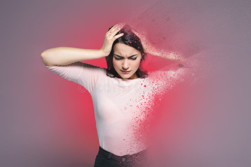 Beautiful Woman Suffering from Headache with Red Stock Image - Image of ...