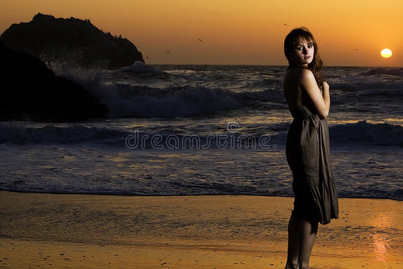 Beautiful woman at sunset stock image. Image of woman - 19050769