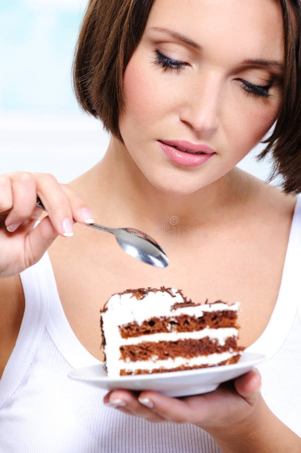 Beautiful Woman and Sweet Cake Stock Photo - Image of portrait ...