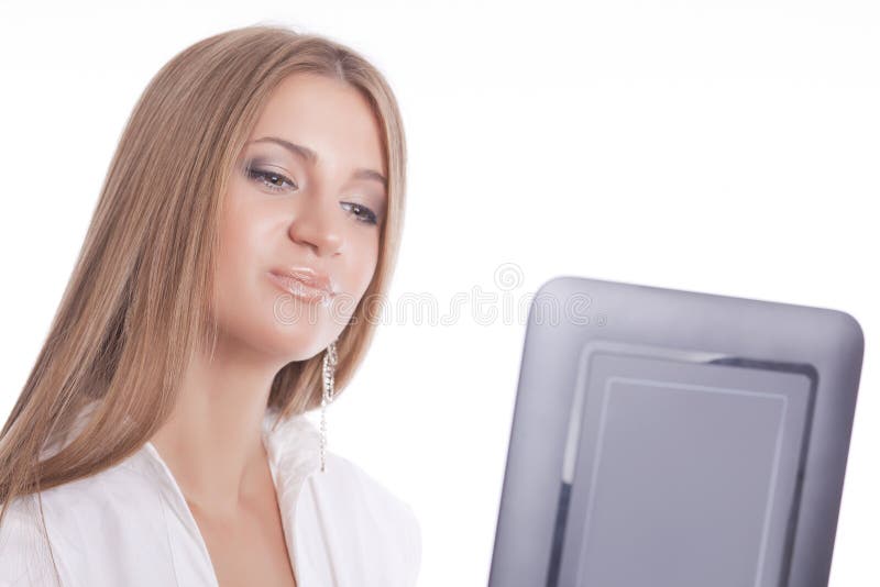 Beautiful Woman with Tablet Computer Stock Photo - Image of wireless ...