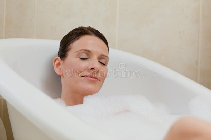 Beautiful Woman Taking a Bath Stock Photo - Image of closed, foam: 18439968