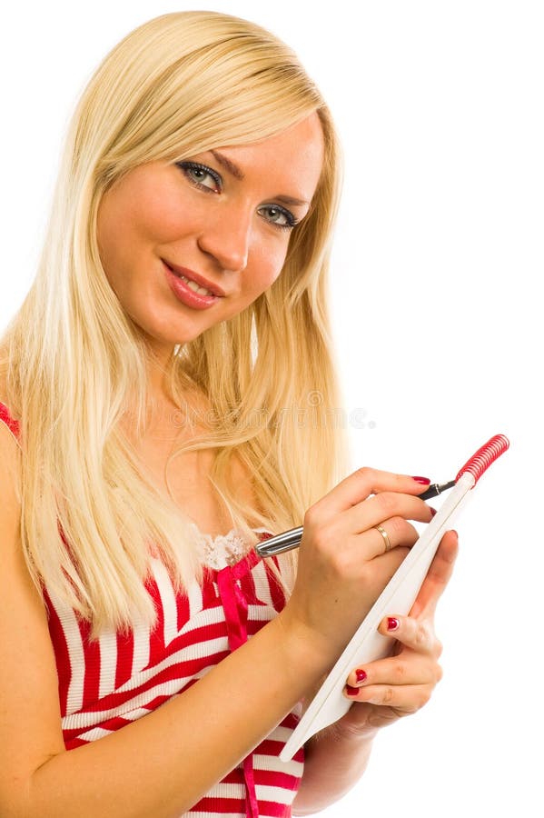 Beautiful Woman Taking Notes Stock Photo - Image of person, clothing ...