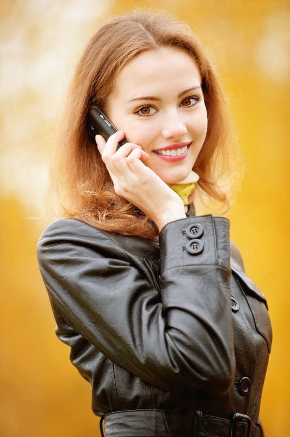 Beautiful Woman Talking on Cell Stock Photo - Image of leisure ...