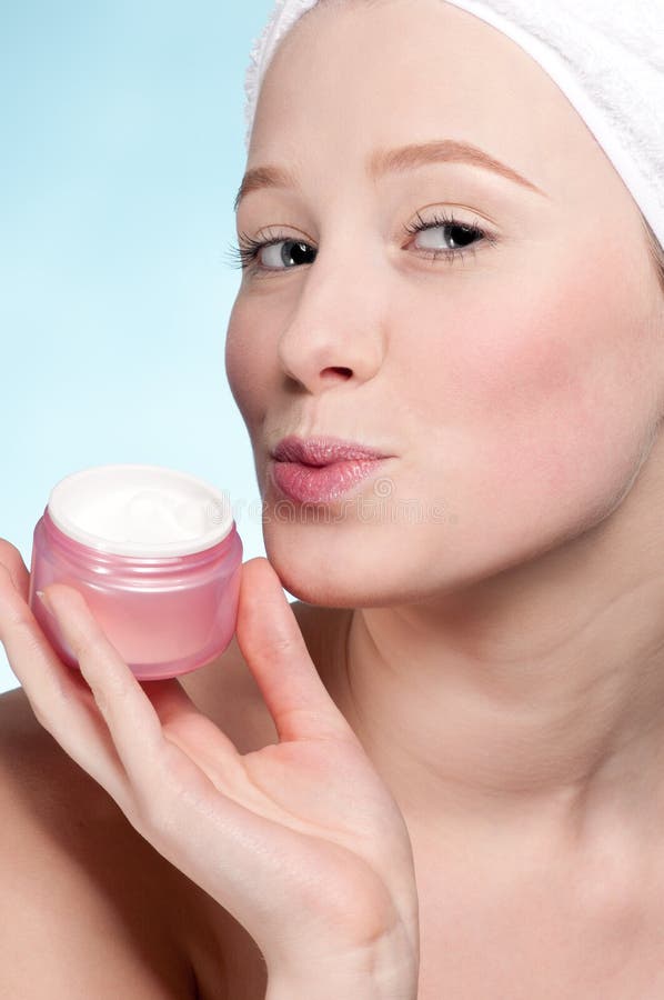 Beautiful Woman Tender Jar of Moisturizer Cream Stock Image - Image of ...