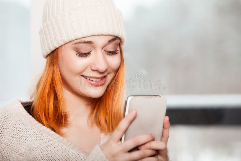 Beautiful Woman Texting with Her Phone Stock Photo - Image of race ...