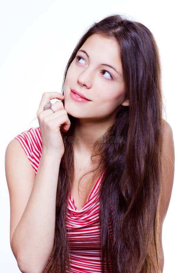 Beautiful woman thinking stock photo. Image of dreaming - 25271576