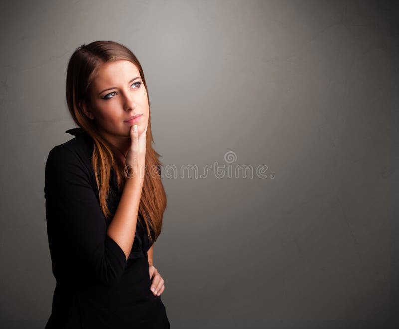 Beautiful Woman Thinking with Empty Copy Space Stock Image - Image of ...