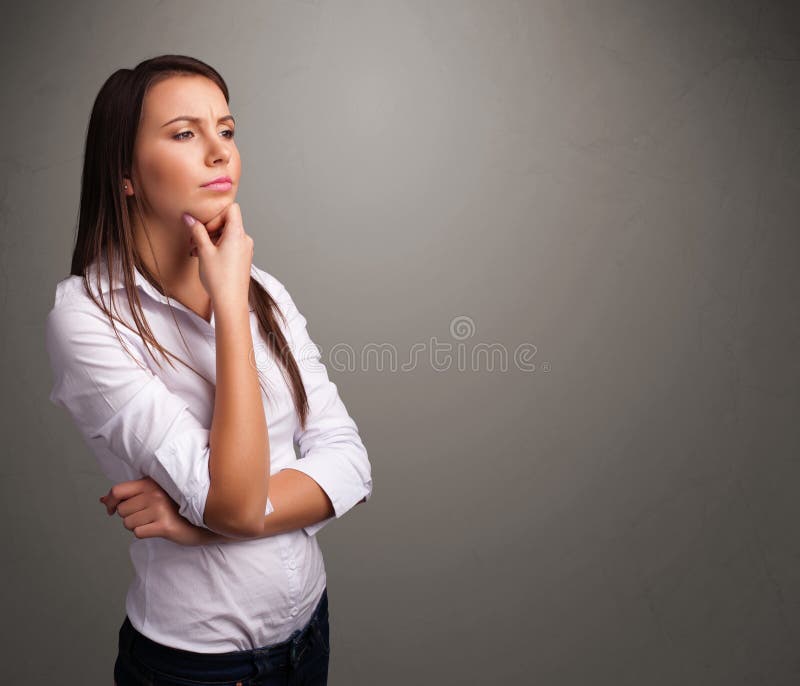 Beautiful Woman Thinking with Empty Copy Space Stock Photo - Image of ...