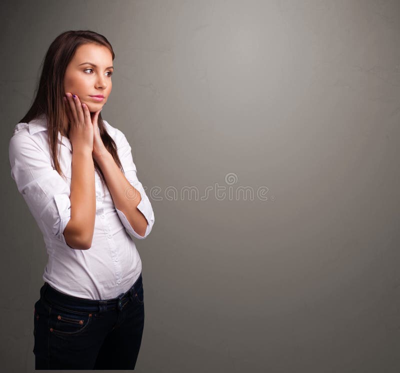 Beautiful Woman Thinking with Empty Copy Space Stock Photo - Image of ...