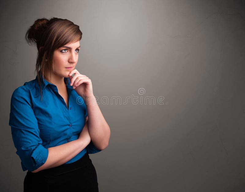 Beautiful Woman Thinking with Empty Copy Space Stock Image - Image of ...