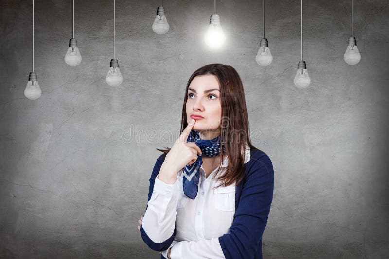 Beautiful woman thinking stock image. Image of gray, confidence - 69084489