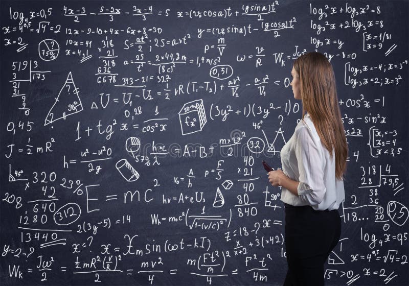 Beautiful Woman Thinking How To Solve a Math Problem Stock Photo ...