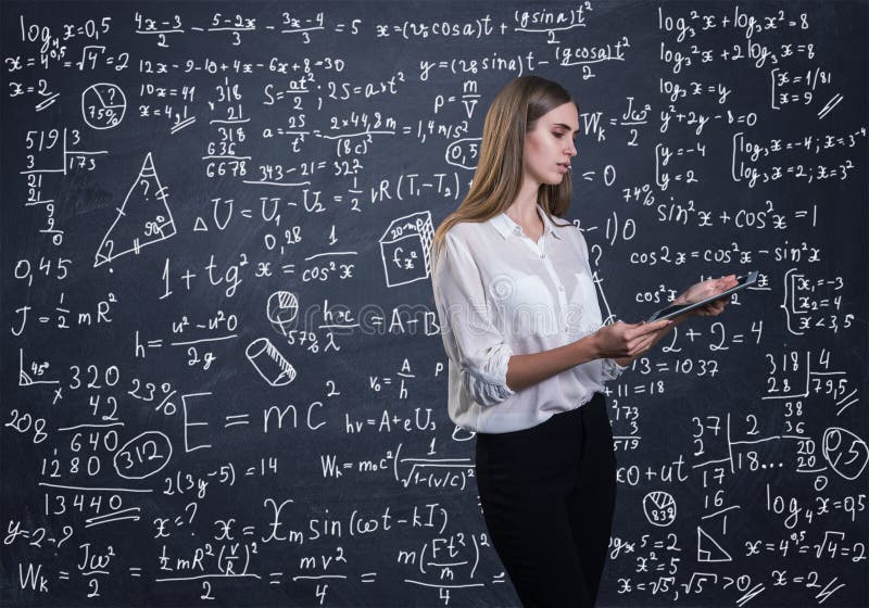 Beautiful Woman Thinking How To Solve a Math Problem Stock Photo ...