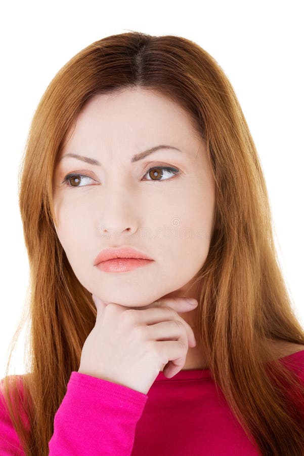 Beautiful woman thinking. stock photo. Image of care - 35045824