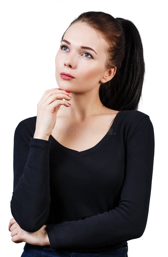 Beautiful woman thinking stock photo. Image of confident - 74277946