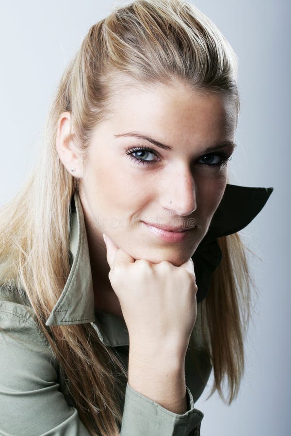 Beautiful Woman with a Thoughtful Expression Stock Image - Image of ...