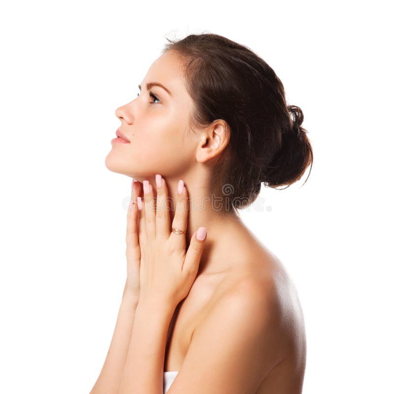 Beautiful Woman Cares of Neck Stock Photo - Image of posing, background ...