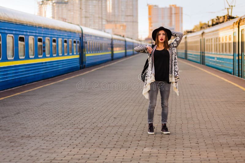 Beautiful Woman at the Train Station Stock Photo - Image of european ...