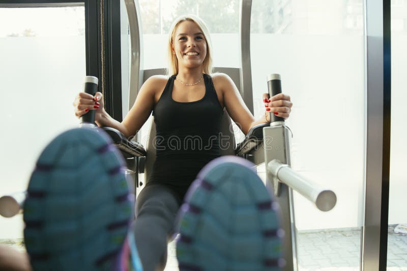 Beautiful Woman Training in Gym Stock Image - Image of equipment ...