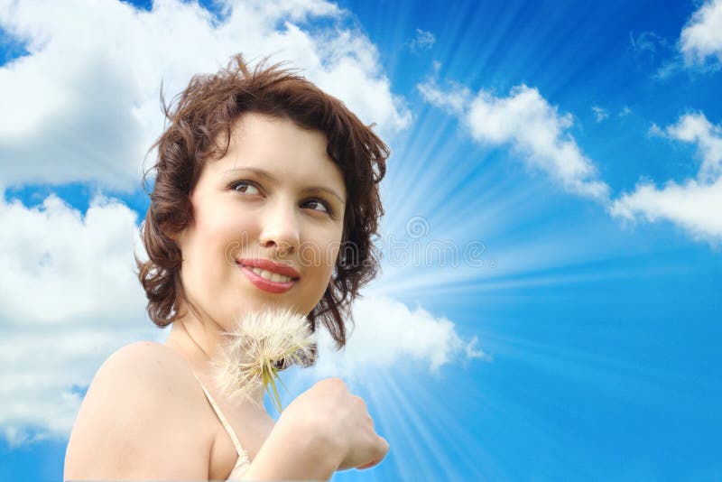 Beautiful Woman Under Blue Sky Stock Image - Image of shoulder, blue ...