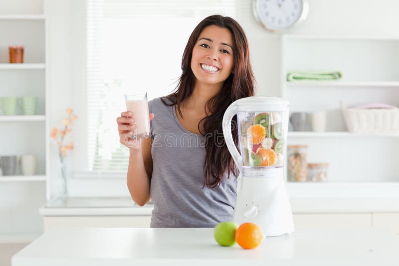 Good Looking Woman Using a Blender Stock Image - Image of beverage ...