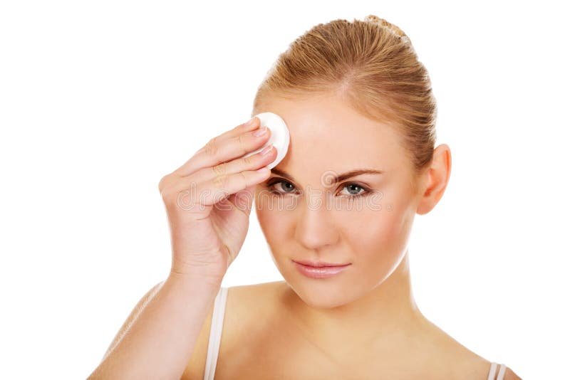 Beautiful Woman Using Cotton Pad Stock Photo - Image of girl, beauty ...