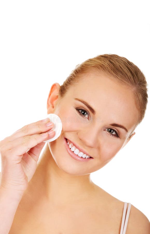 Beautiful Woman Using Cotton Pad Stock Photo - Image of lotion, female ...