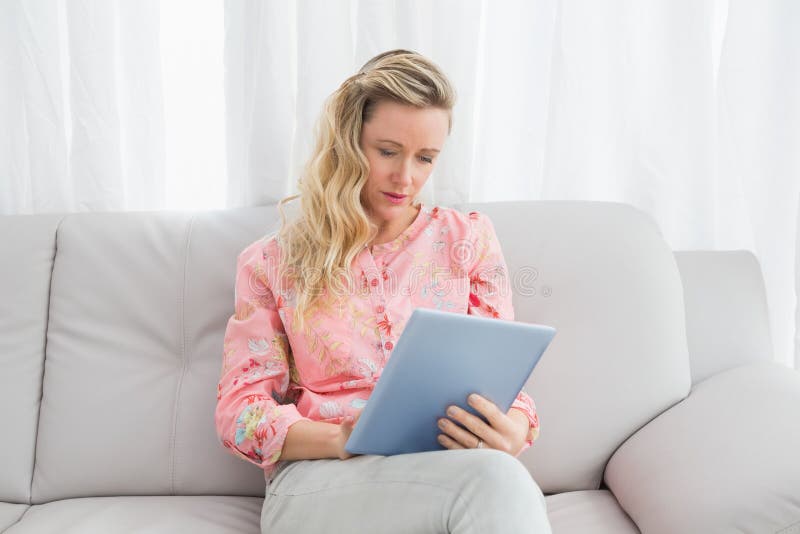 Beautiful Woman Using Digital Tablet Stock Photo - Image of happy ...