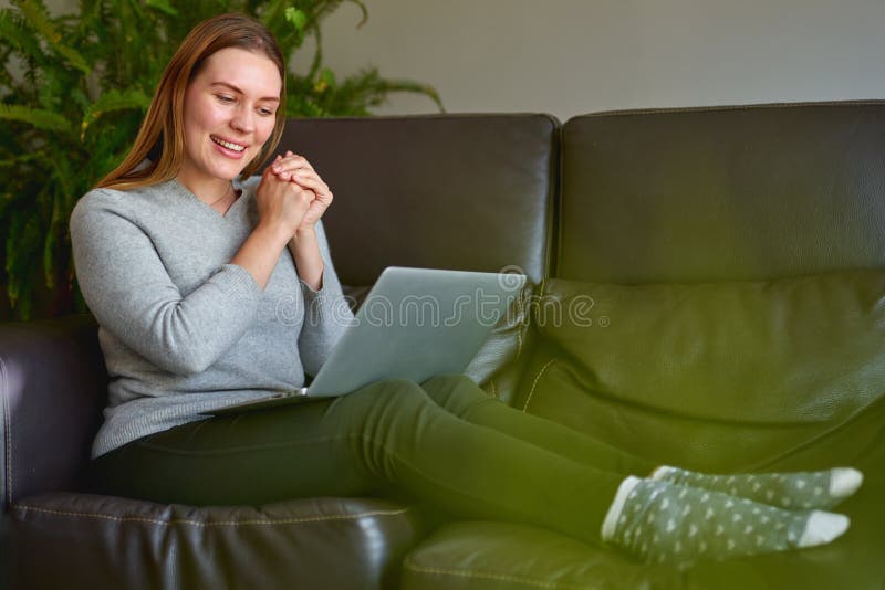 Beautiful Woman Using a Laptop Computer at Home Stock Image - Image of ...