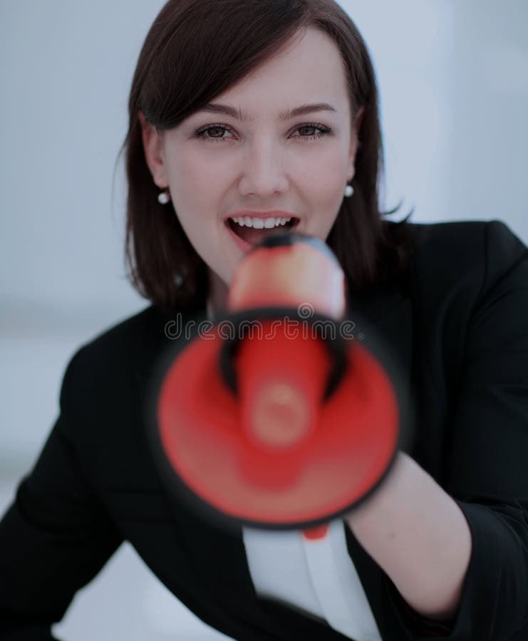 Beautiful Business Woman Using a Megaphone To Scream Stock Image ...