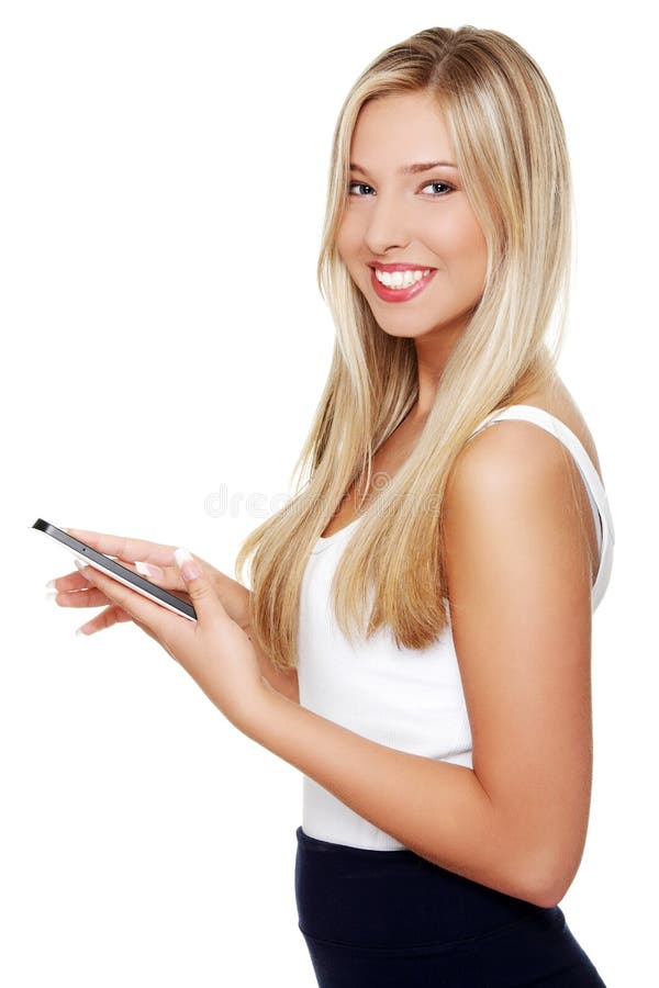 Beautiful Woman Using Tablet Computer Stock Photo - Image of digitized ...