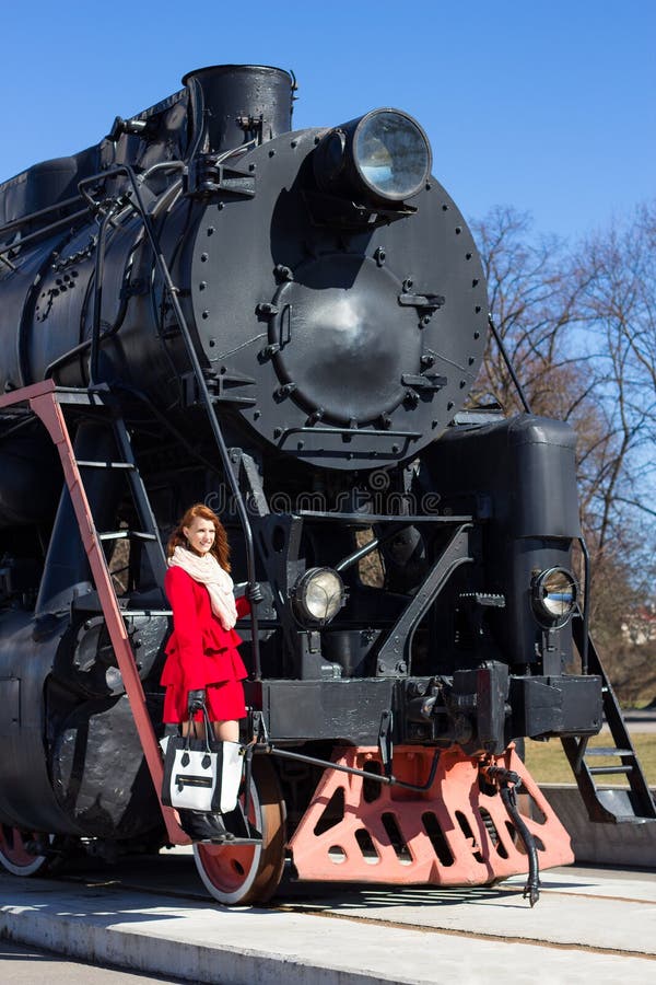 Beautiful Woman and Vintage Train Stock Photo - Image of people, pretty ...