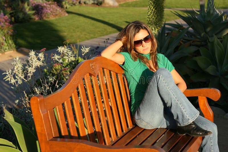 Beautiful Woman Waiting at the Park (horizontal) Stock Photo - Image of ...