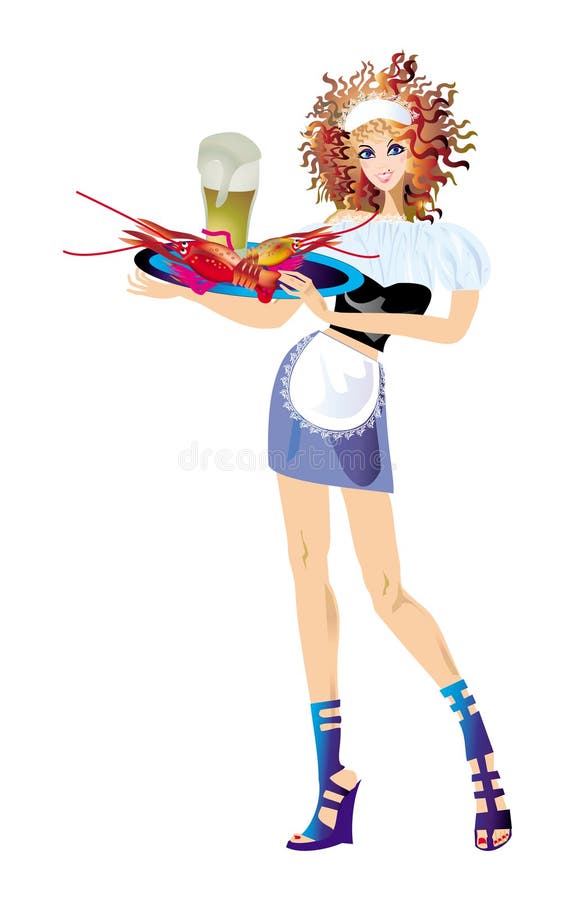 A Beautiful Woman Is A Waitress Stock Illustration Illustration Of