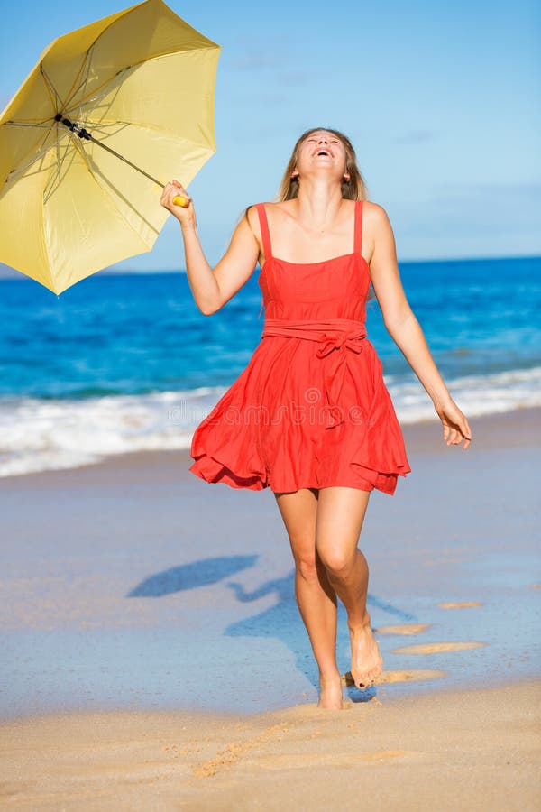 Beautiful Woman Walking on Tropical Beach Stock Photo - Image of ...