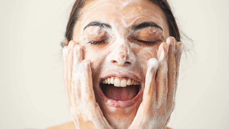 Beautiful Woman Washing Her Face Stock Photo - Image of facial, people ...