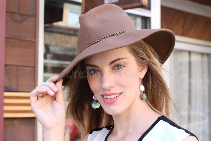 Beautiful Woman Wearing Hat Stock Photo - Image of long, beautiful ...