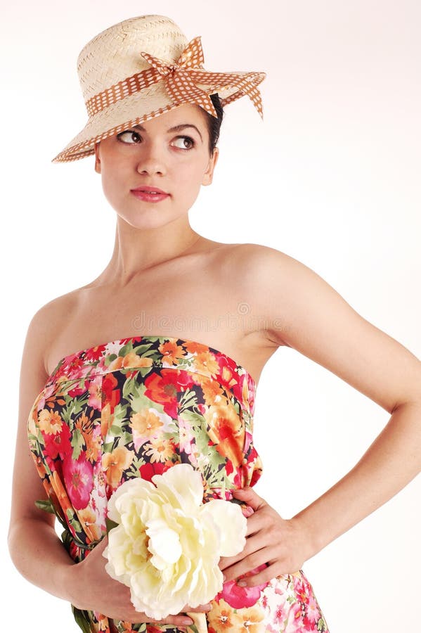 Beautiful Woman Wearing A Straw Hat Stock Image Image Of Bliss