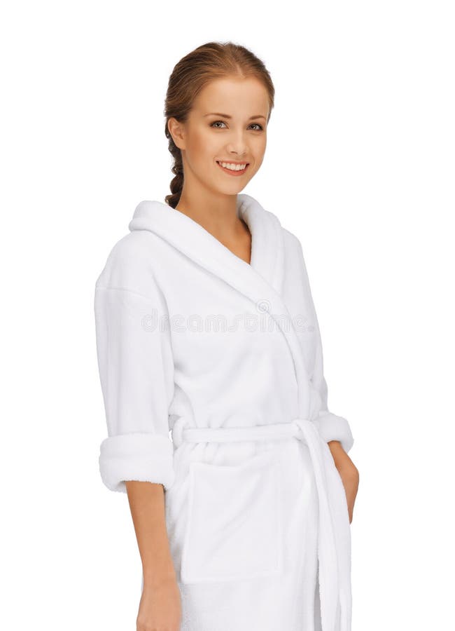 Beautiful Woman in White Bathrobe Stock Photo - Image of care, fresh ...