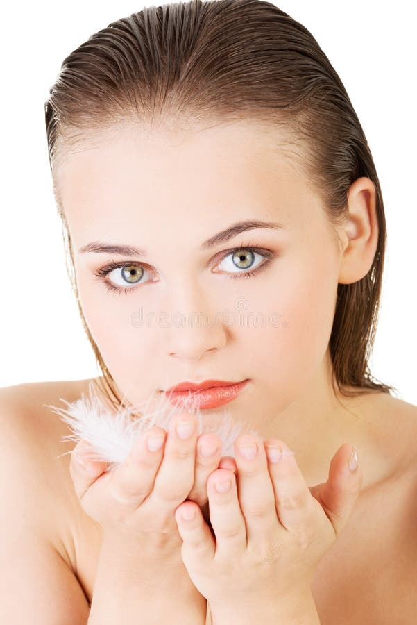 Beautiful Woman with White Feather. Stock Photo - Image of purity ...