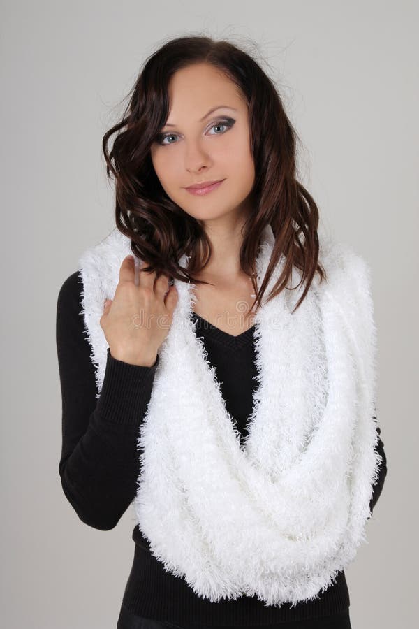 Beautiful Woman in White Scarf Stock Photo - Image of lady, casual ...