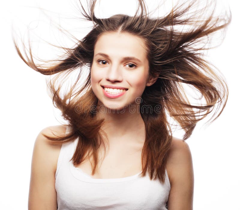 Beautiful Woman with Wind on Hair . Stock Image - Image of hair ...