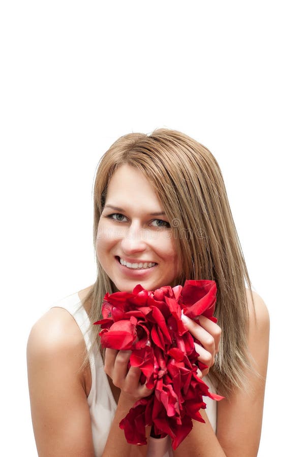 Beautiful Woman Wit a Red Roses Stock Image - Image of happy, caucasian ...