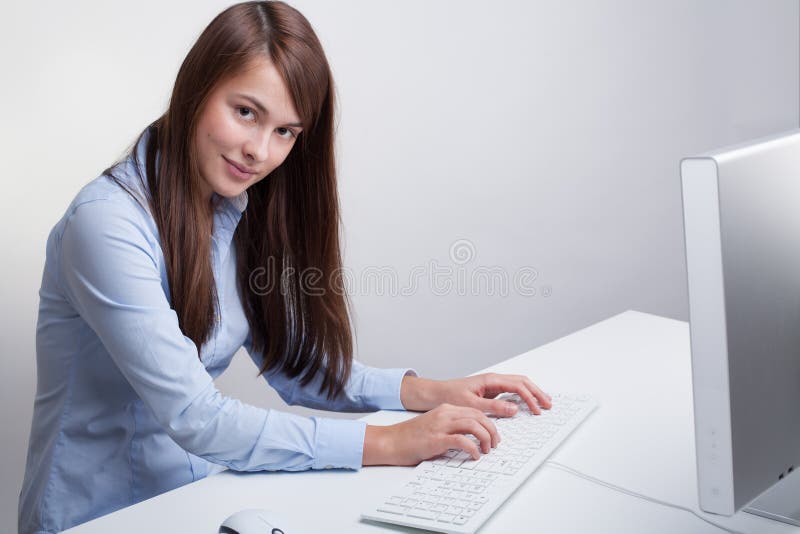 Beautiful Woman Working on a Computer Stock Photo - Image of finance ...