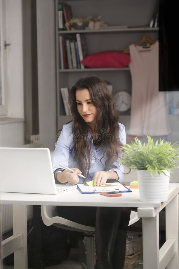 Beautiful Woman Working at Home Stock Image - Image of laptop, female ...