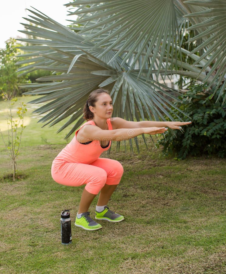 Beautiful Woman Working Out in Summer Park Stock Image - Image of girl ...
